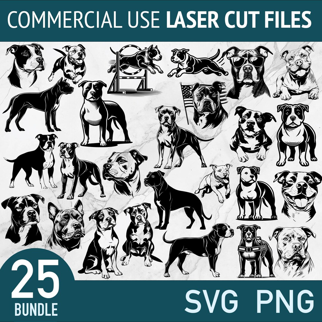 Pitbull SVG Bundle: 25 Dog Laser Cut File Designs (SVG, PNG) - Etsy