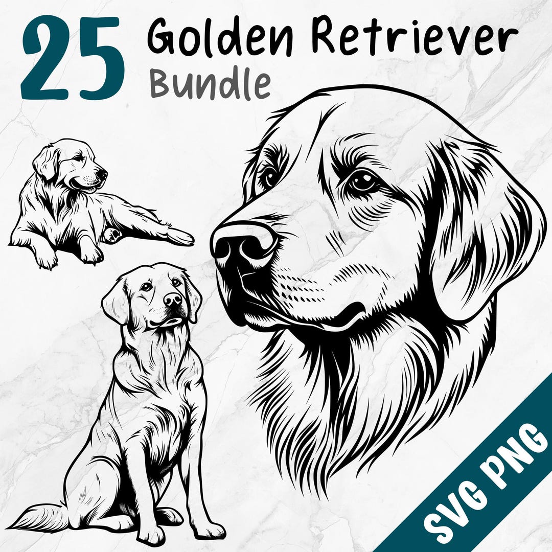 Golden Retriever SVG Bundle: Laser Cut Files, Vector Clipart (digital ...