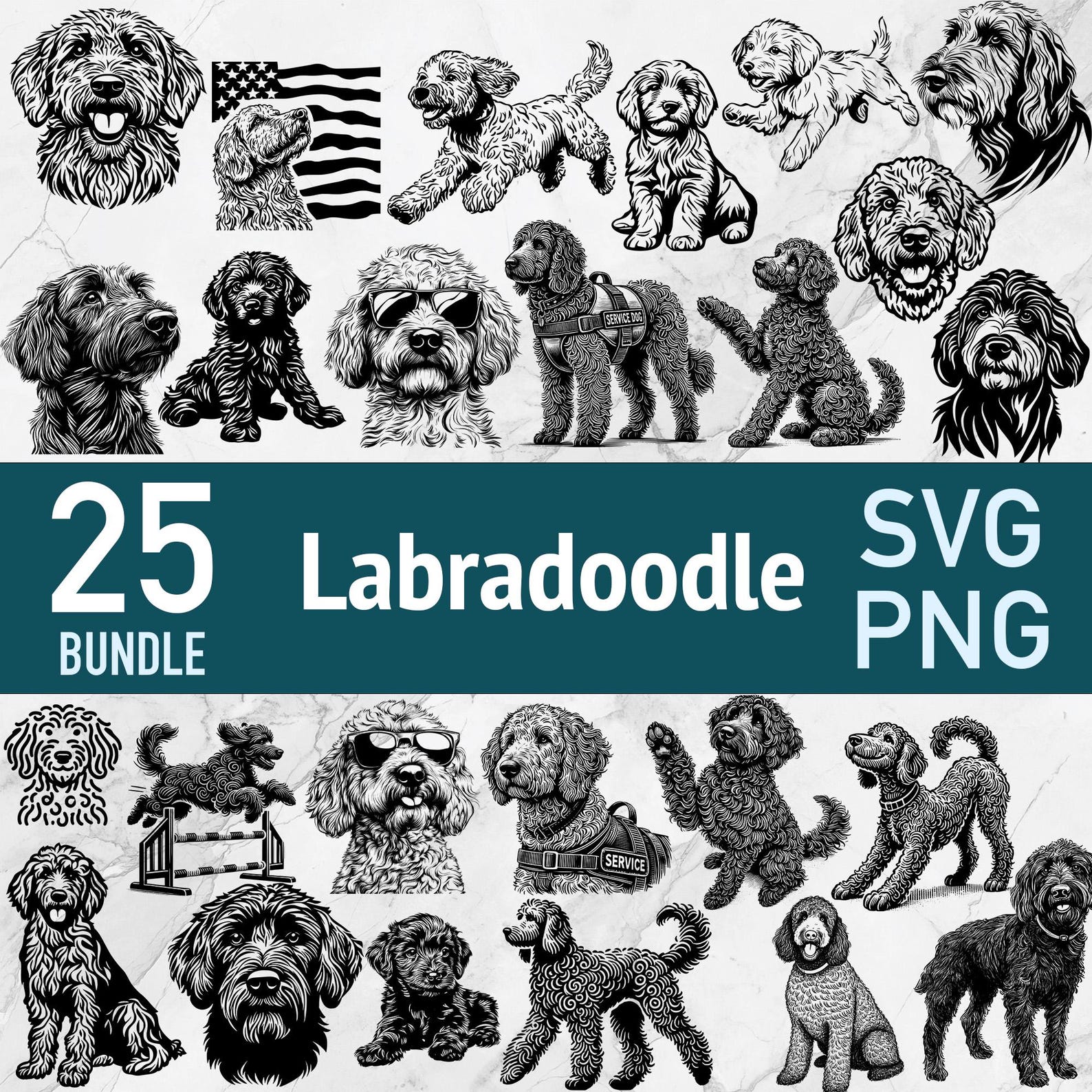 Labradoodle SVG - 25 Laser Cut File Bundle - Doodle Dog PNG Vector ...