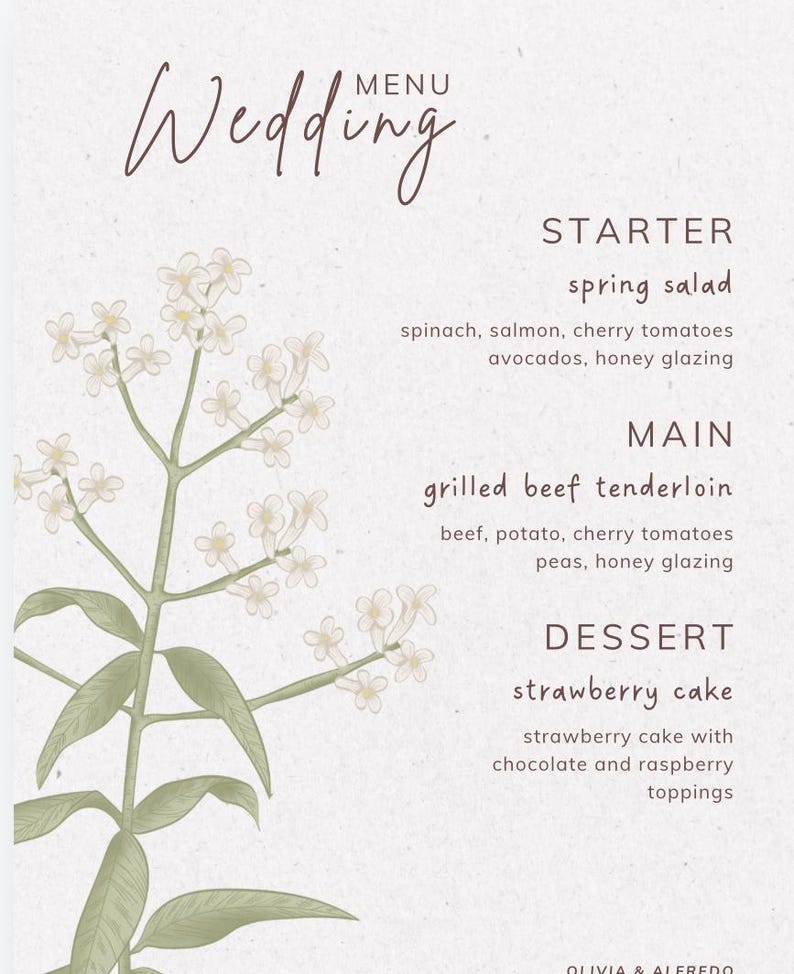 Spring Wedding Menu - Etsy