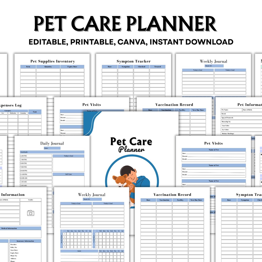 Editable & Printable Pet Care Planner | Customizable Pet Health ...