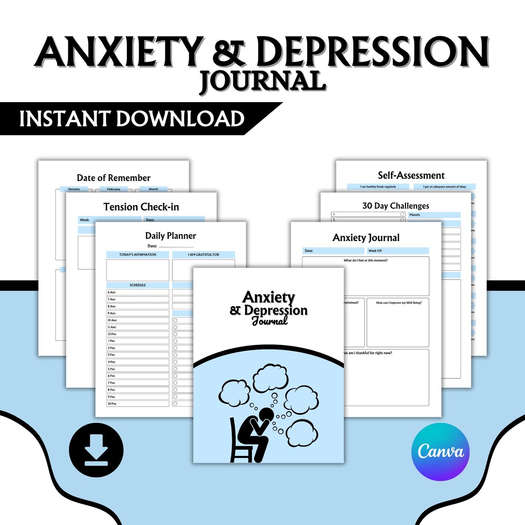 Editable & Printable Anxiety and Depression Journal | Customizable ...