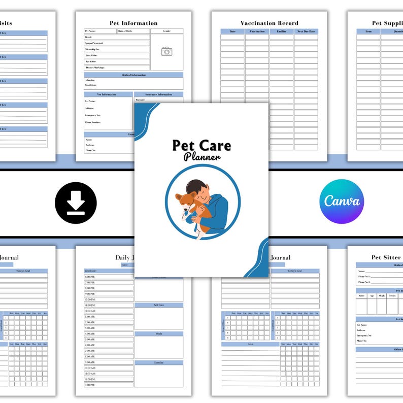 Editable & Printable Pet Care Planner | Customizable Pet Health ...