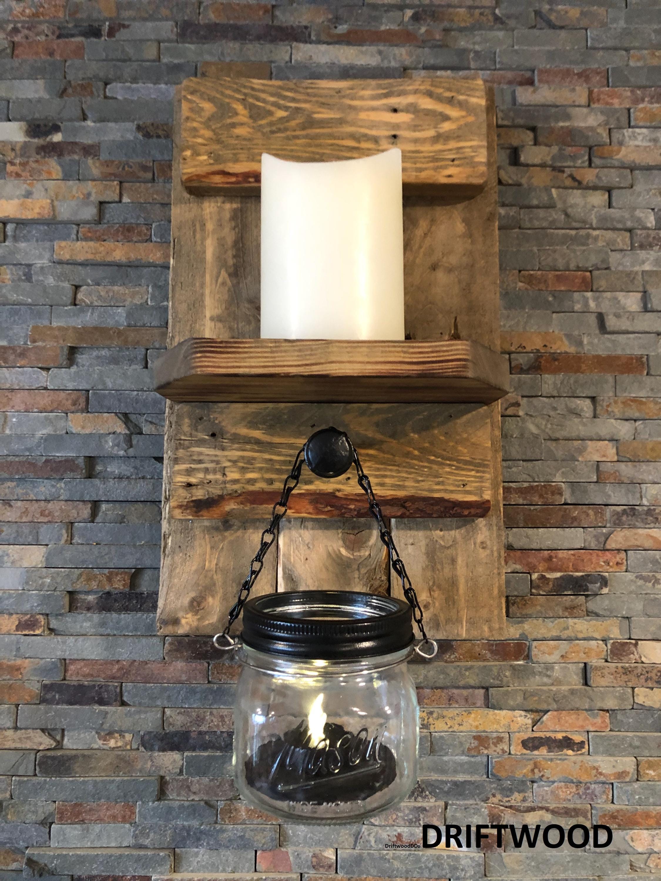 Pair of Solid Wood, Rustic Farmhouse Wall Sconce With Mason Jar, Tea ...