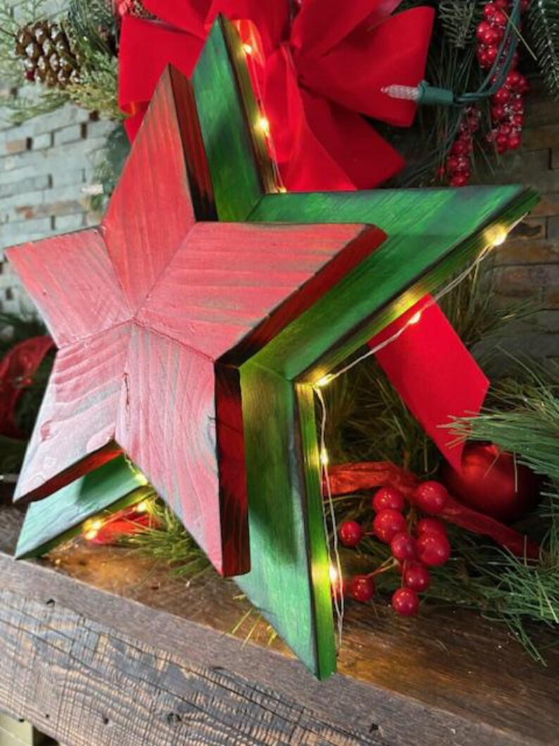 Double Wooden Christmas Star With Remote Control Lights - Etsy