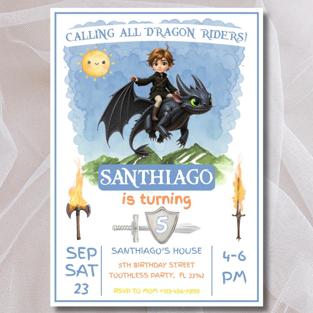 Editable How to Train Your Dragon Birthday Invitation Template ...