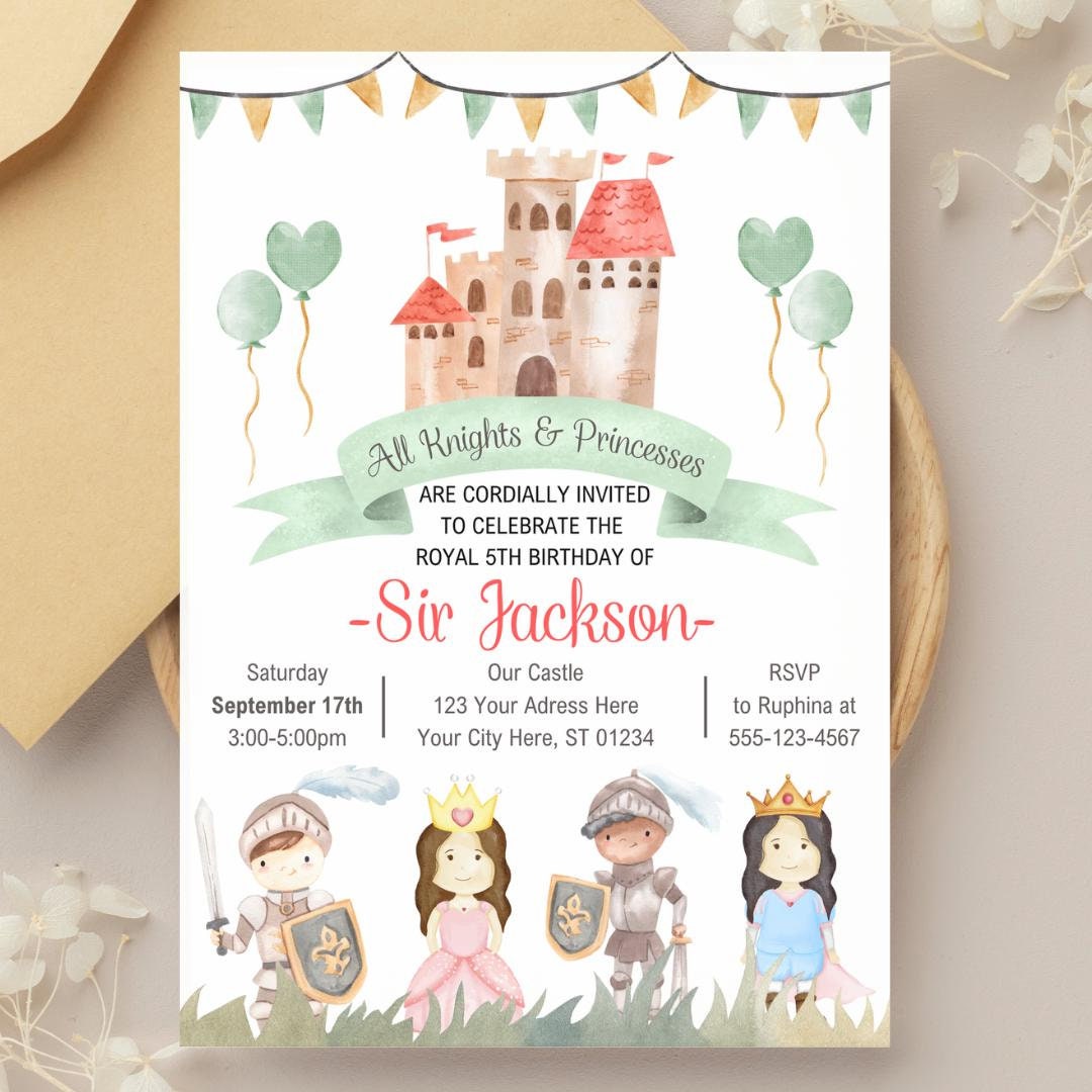 Knights Invitations EDITABLE, Knight Princess Party Invitations Digital ...