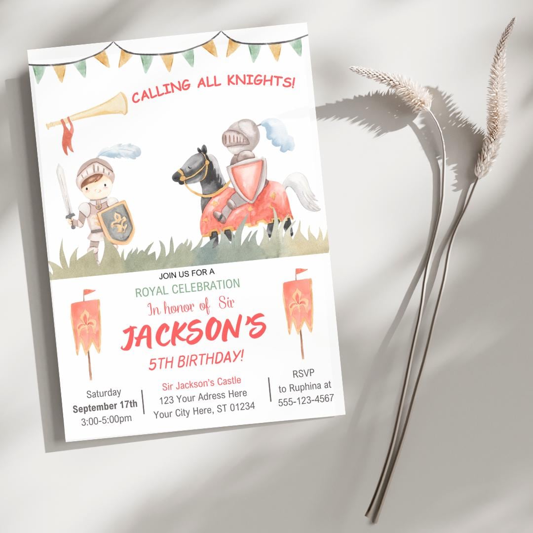 Editable, Knights Birthday Invitation, Princesses and Knights Party ...