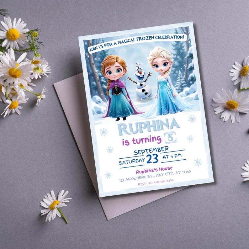 Frozen Birthday Invitation: Elsa, Anna, Olaf - 5x7 Printable Canva ...