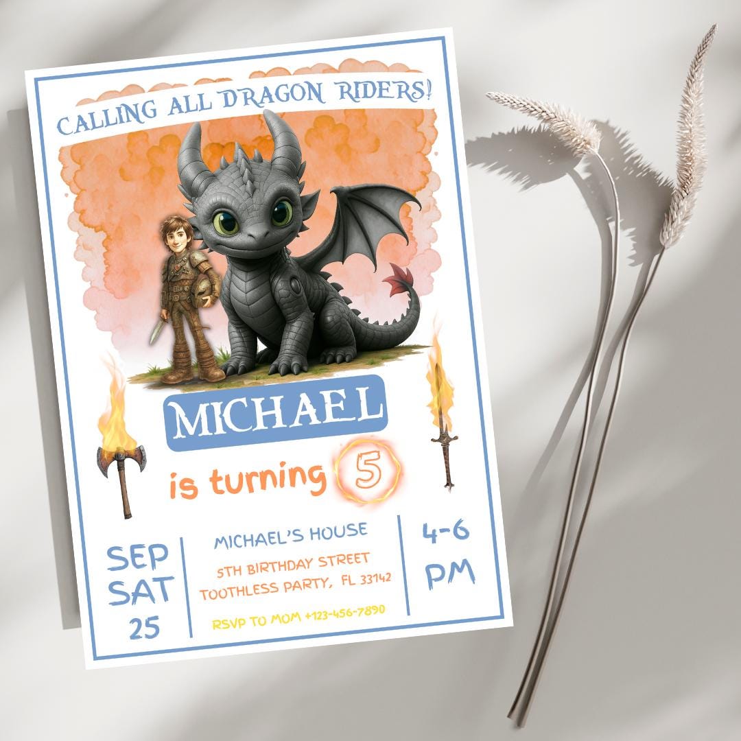 Editable How to Train Your Dragon Birthday Invitation Template, Digital ...