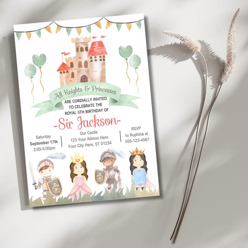 Knights Invitations EDITABLE, Knight Princess Party Invitations Digital ...