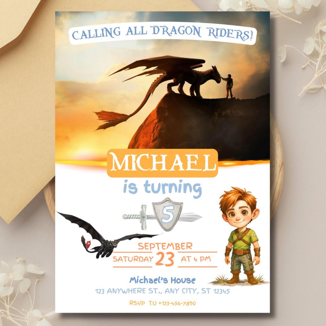 How to Train Your Dragon Birthday Invitation Template, Editable Digital ...