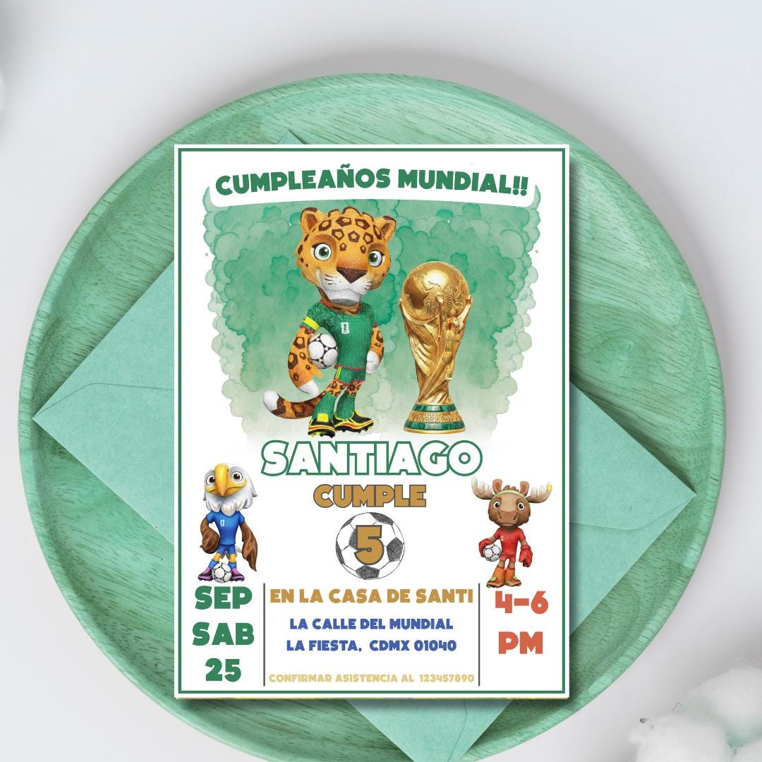 Editable Mexico World Cup Soccer Birthday Invitation, Mascota Zayu ...