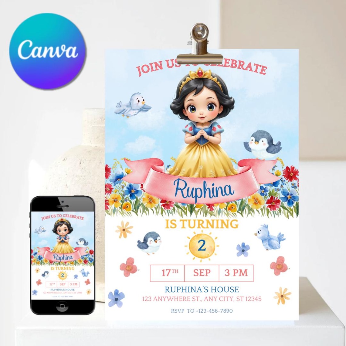 Editable Snow White Birthday Invitation, Editable Blancanieves ...