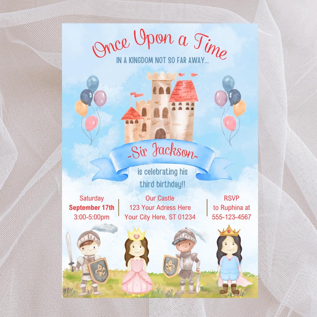 Knights Invitation EDITABLE Canva, Knight Princess Party Invitation ...