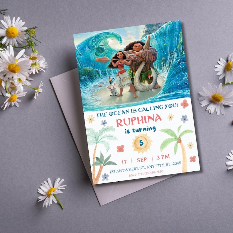 Editable Moana Birthday Invitation, Digital Hawaiian Moana Birthday ...