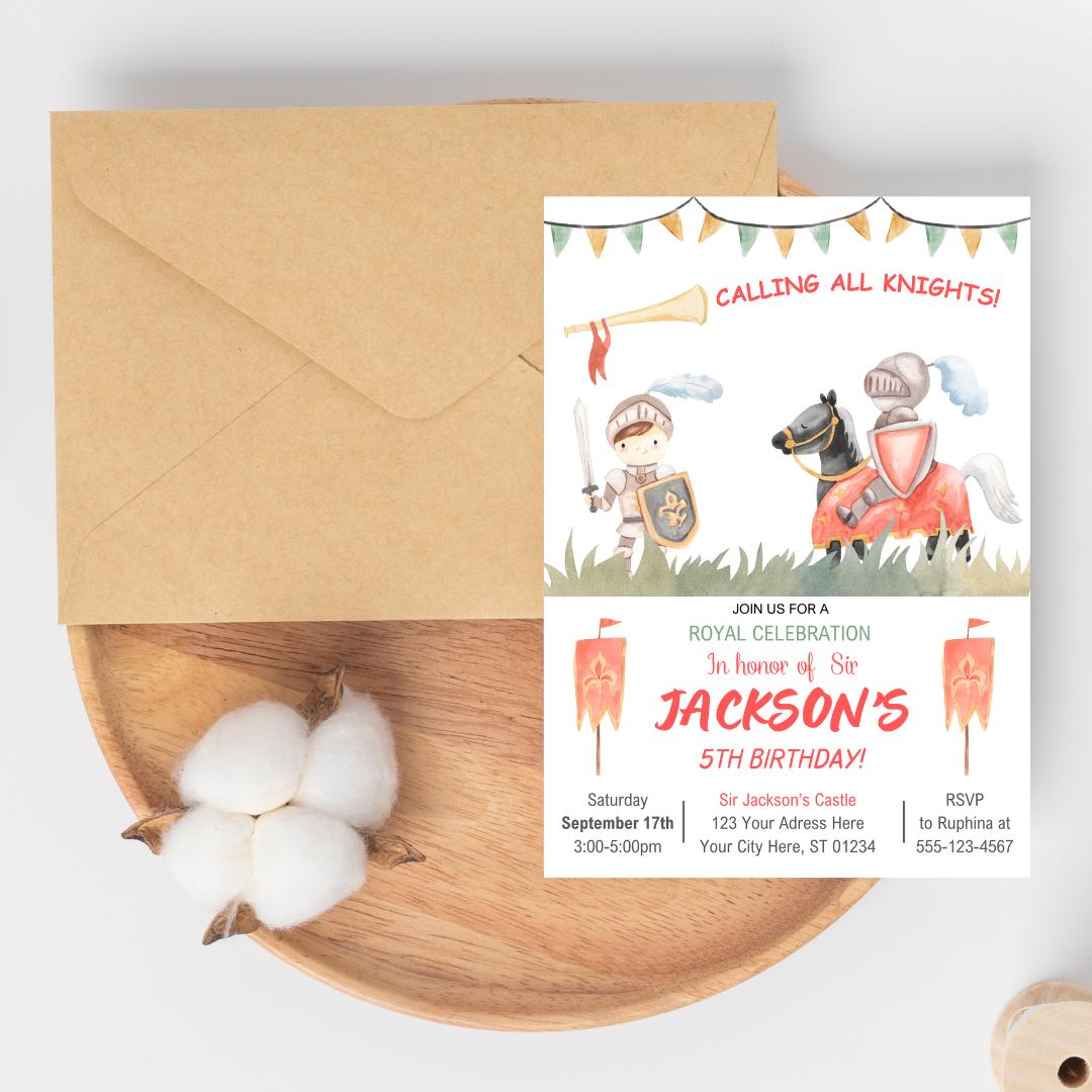 Editable, Knights Birthday Invitation, Princesses and Knights Party ...