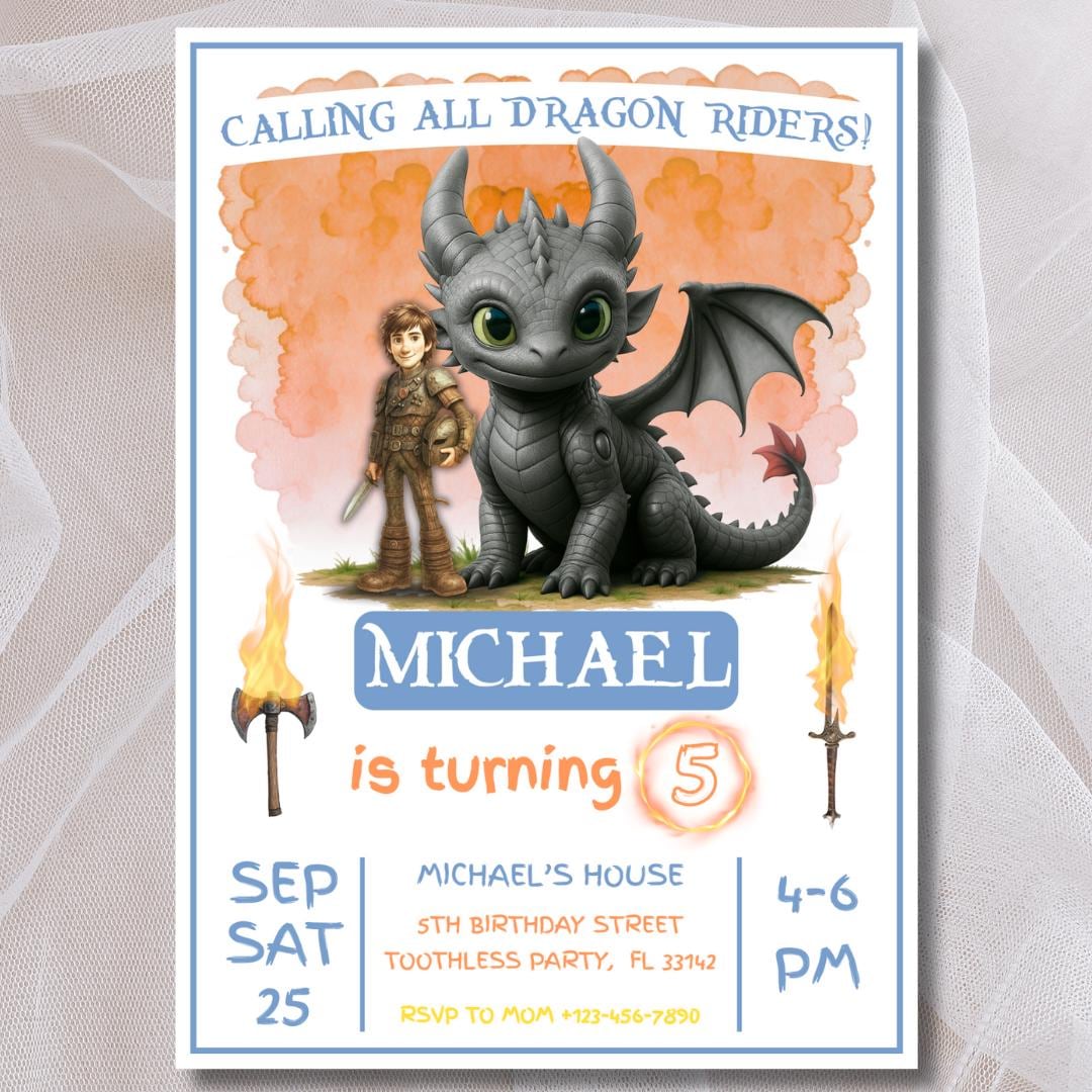 Editable How to Train Your Dragon Birthday Invitation Template, Digital ...