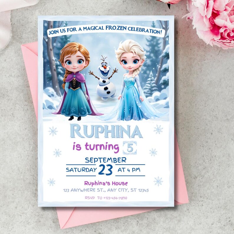 Frozen Birthday Invitation: Elsa, Anna, Olaf - 5x7 Printable Canva ...
