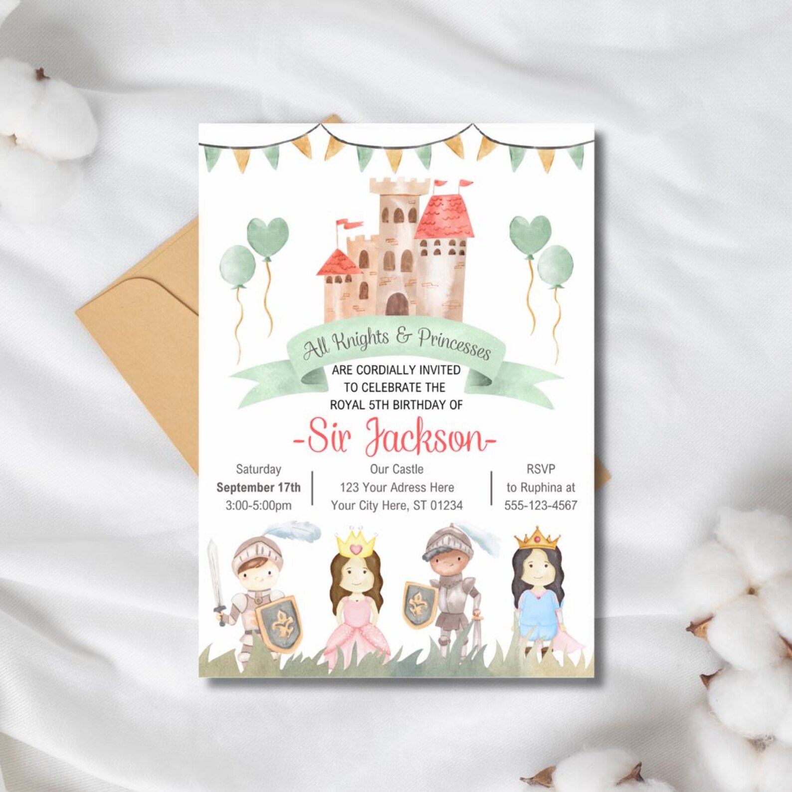 Knights Invitations EDITABLE, Knight Princess Party Invitations Digital ...