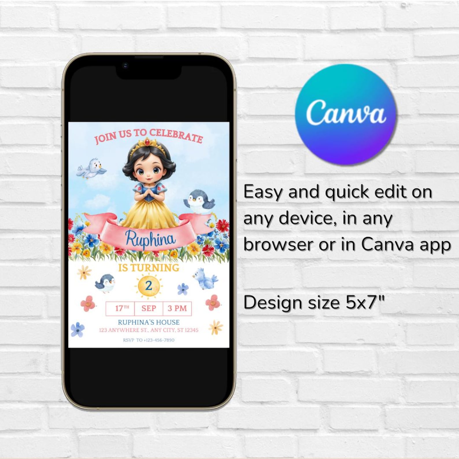 Editable Snow White Birthday Invitation, Editable Blancanieves ...