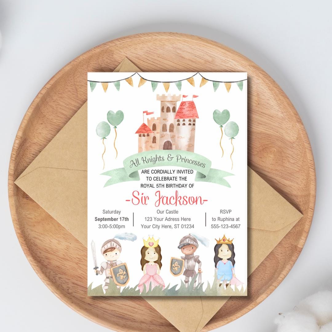 Knights Invitations EDITABLE, Knight Princess Party Invitations Digital ...