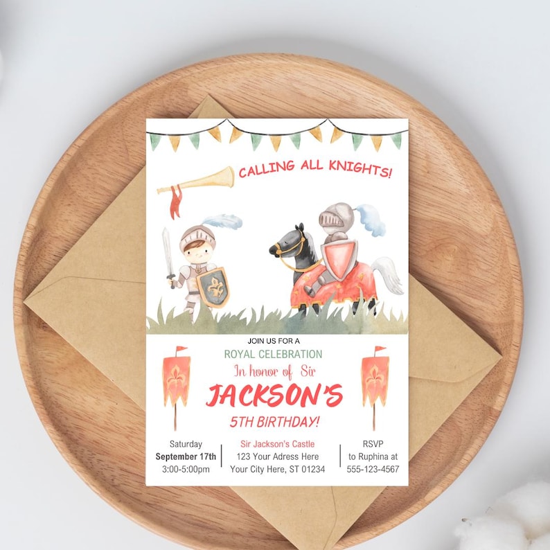 Editable, Knights Birthday Invitation, Princesses and Knights Party ...