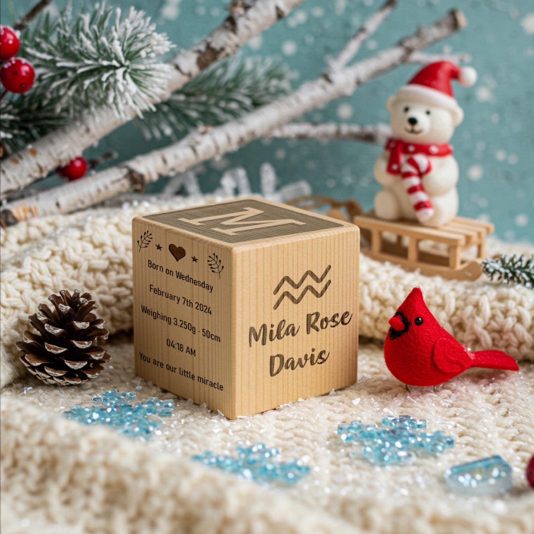 Personalized Baby Birth Stats Cube: Engraved Wood Nursery Decor - Etsy