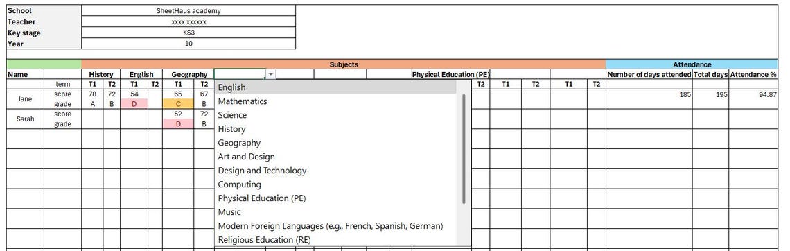Student Progress Tracker - Editable Excel Template - Etsy
