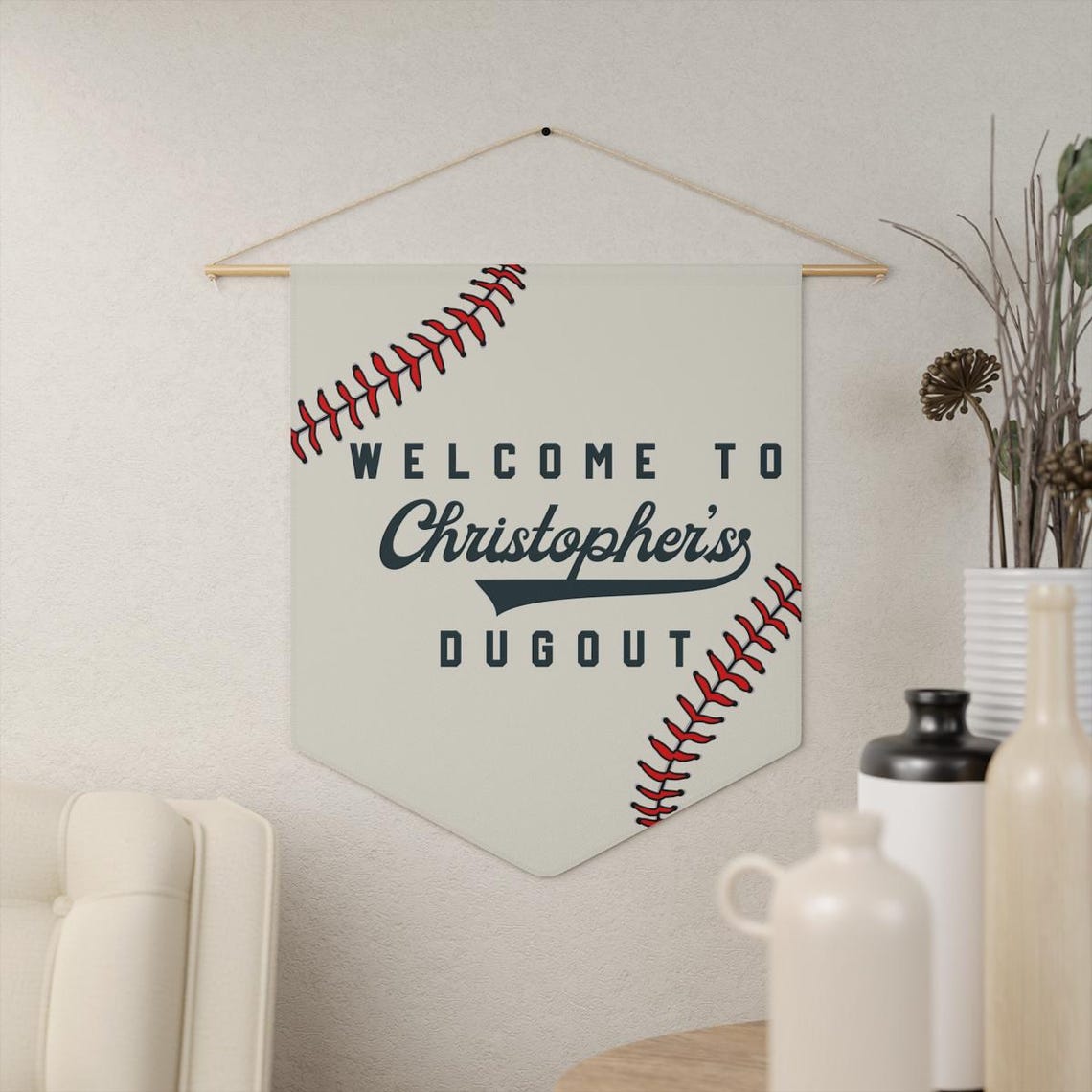 Personalized Baseball Pennant, Welcome Baseball Flag Decor, Gift for ...