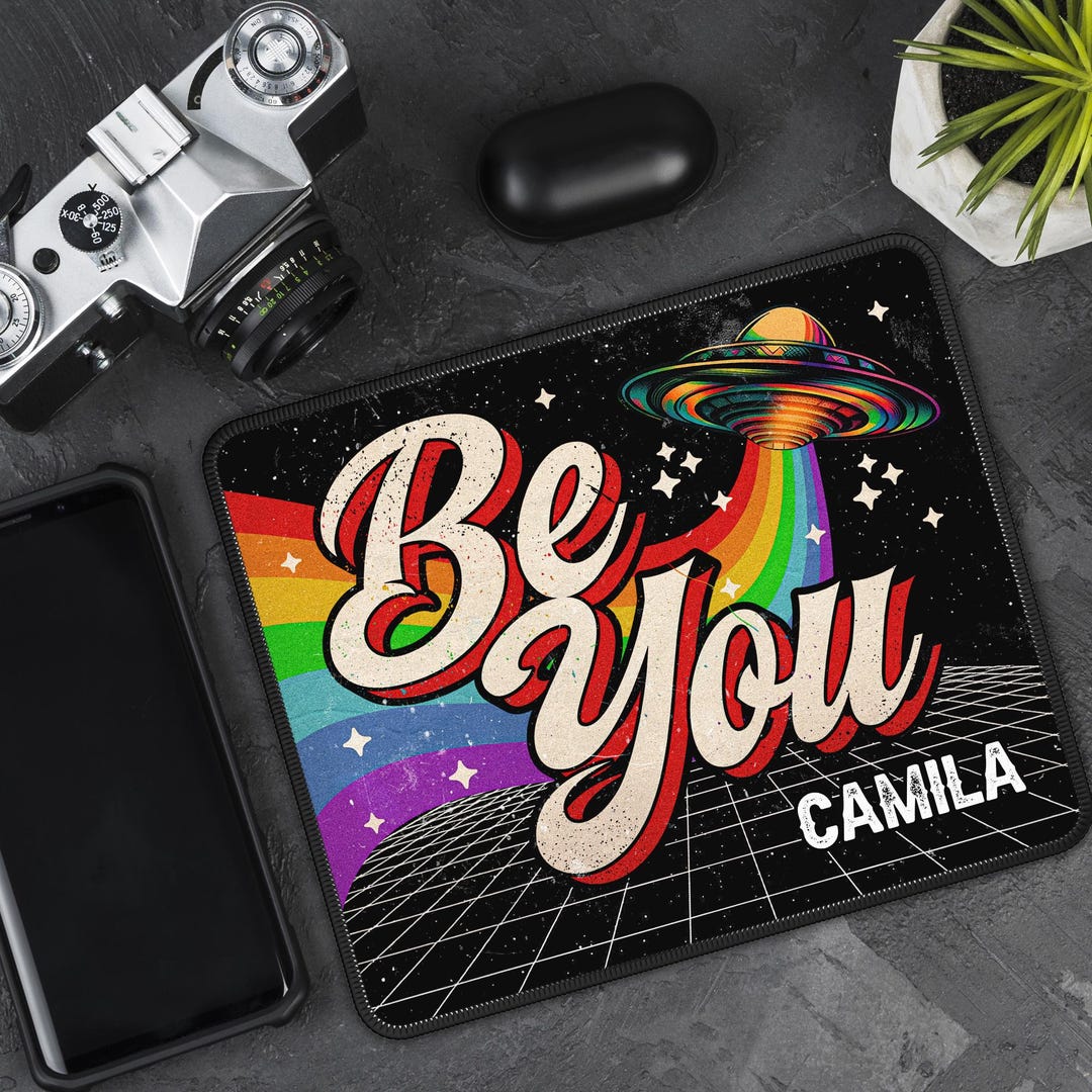 Custom LGBTQ Pride Mouse Pad With Name, Retro Be You Desk Mat - Etsy