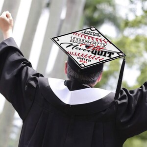 Custom Baseball Graduation Cap Topper, Hustle Hit Never Quit Grad Cap ...
