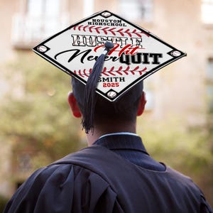 Custom Baseball Graduation Cap Topper, Hustle Hit Never Quit Grad Cap ...