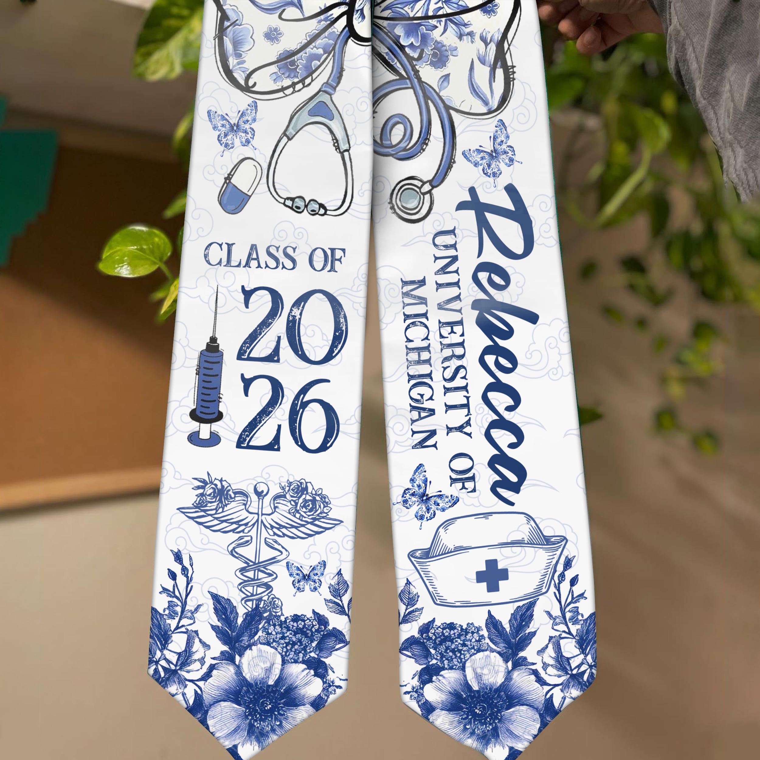 Custom RN Nursing Graduation Stole – Floral & Stethoscope Design - Etsy