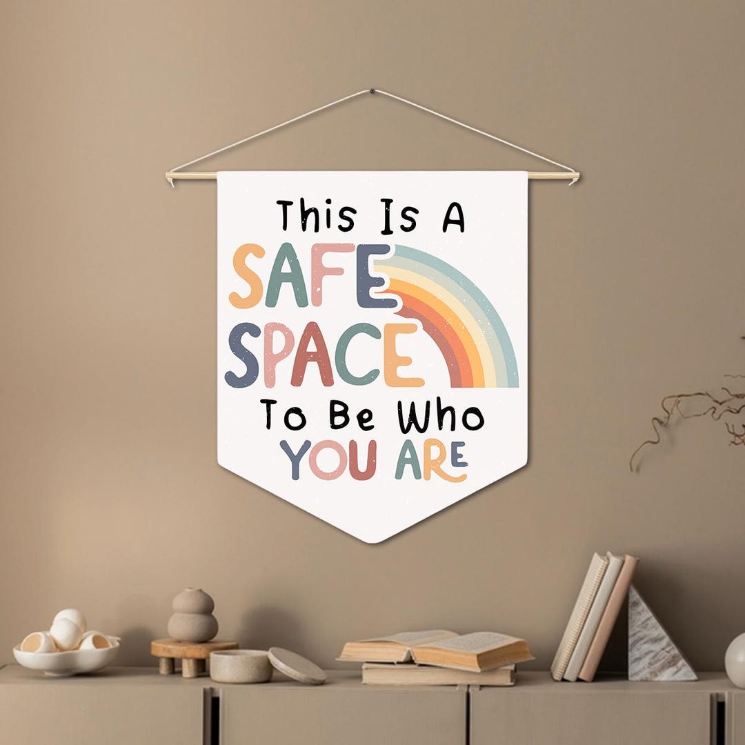 Safe Space Pennant, Mental Health Flag Decor, Therapy Office Wall ...