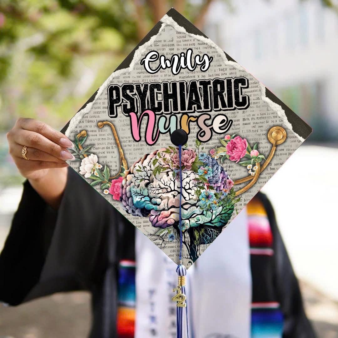 Personalized Psychiatric Nurse Graduation Cap Topper: Floral Design - Etsy