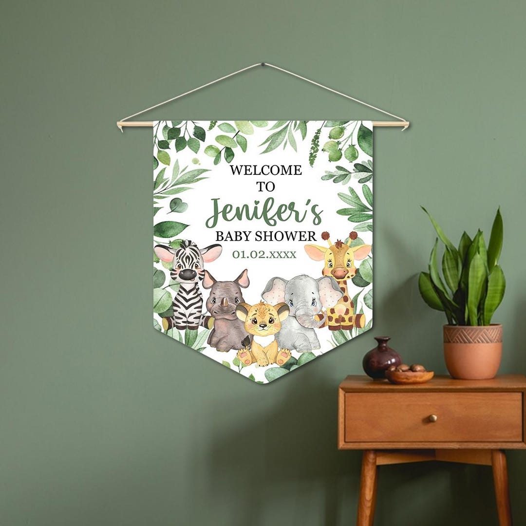 Personalized Baby Shower Welcome Pennant, Custom Safari Jungle Baby ...