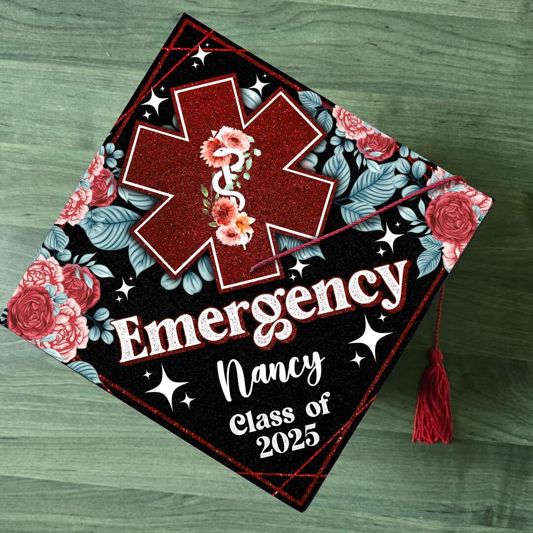 Custom Floral Emergency Nurse Graduation Cap Topper - Etsy