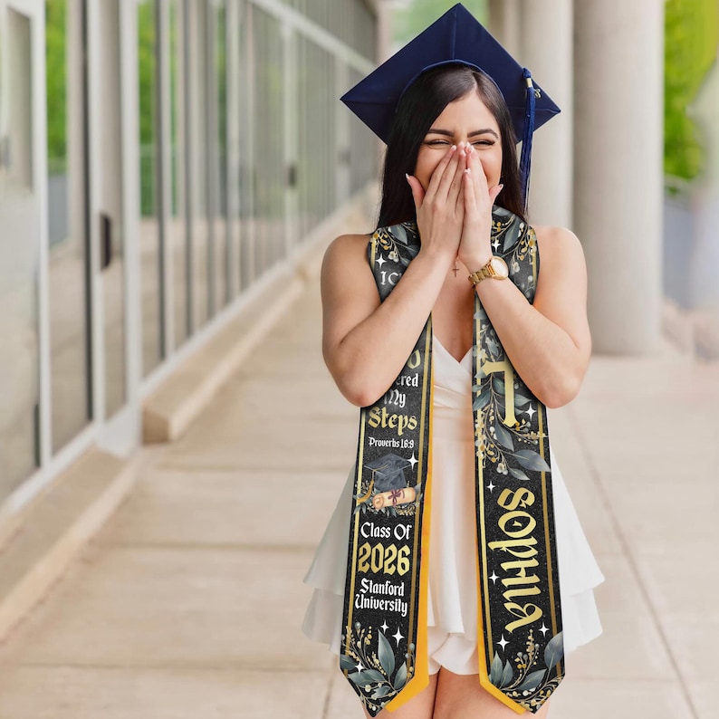 Custom Spiritual Graduation Stole With Floral & Cross Accents - Etsy
