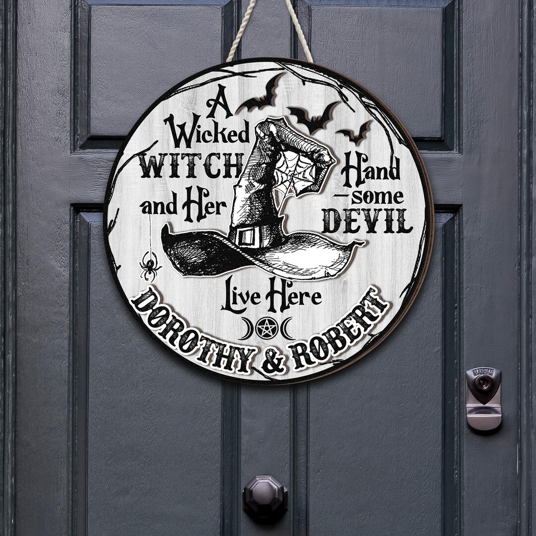 Personalized Halloween Couple Sign: Wicked Witch & Handsome Devil Door ...
