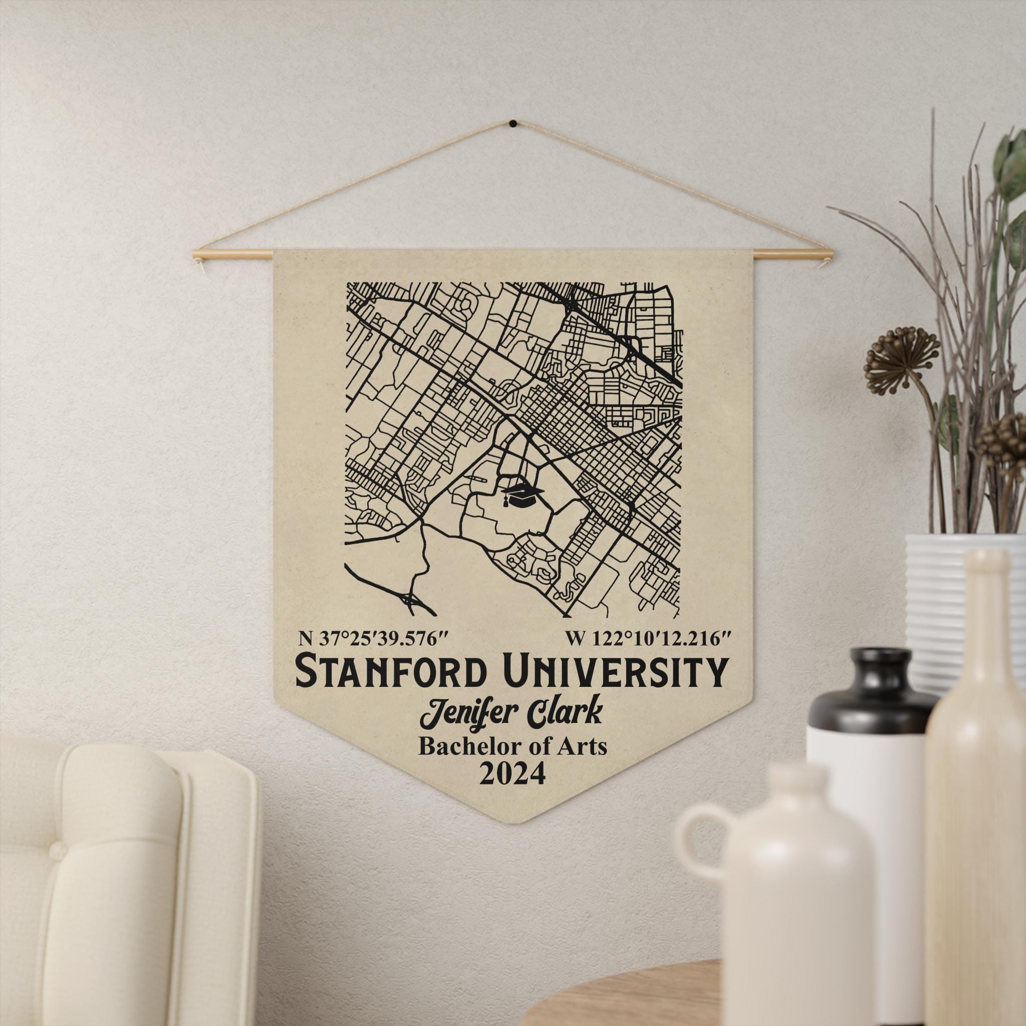 Personalized Campus Map Pennant, Custom College Flag Decor, Graduation ...