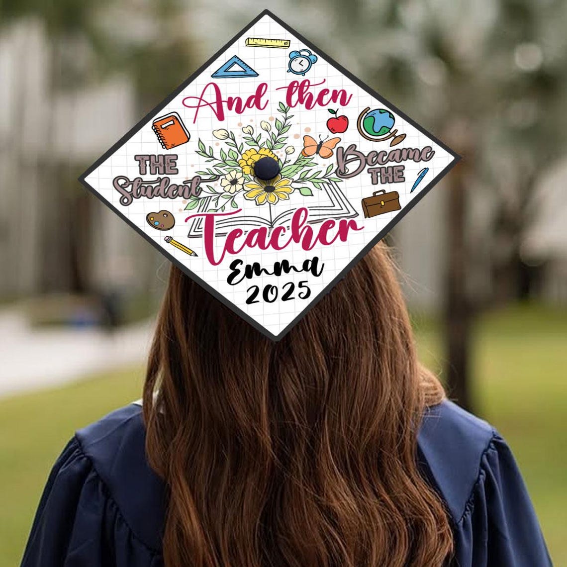 Personalized Teacher Graduation Cap Topper: Student Become Teacher - Etsy