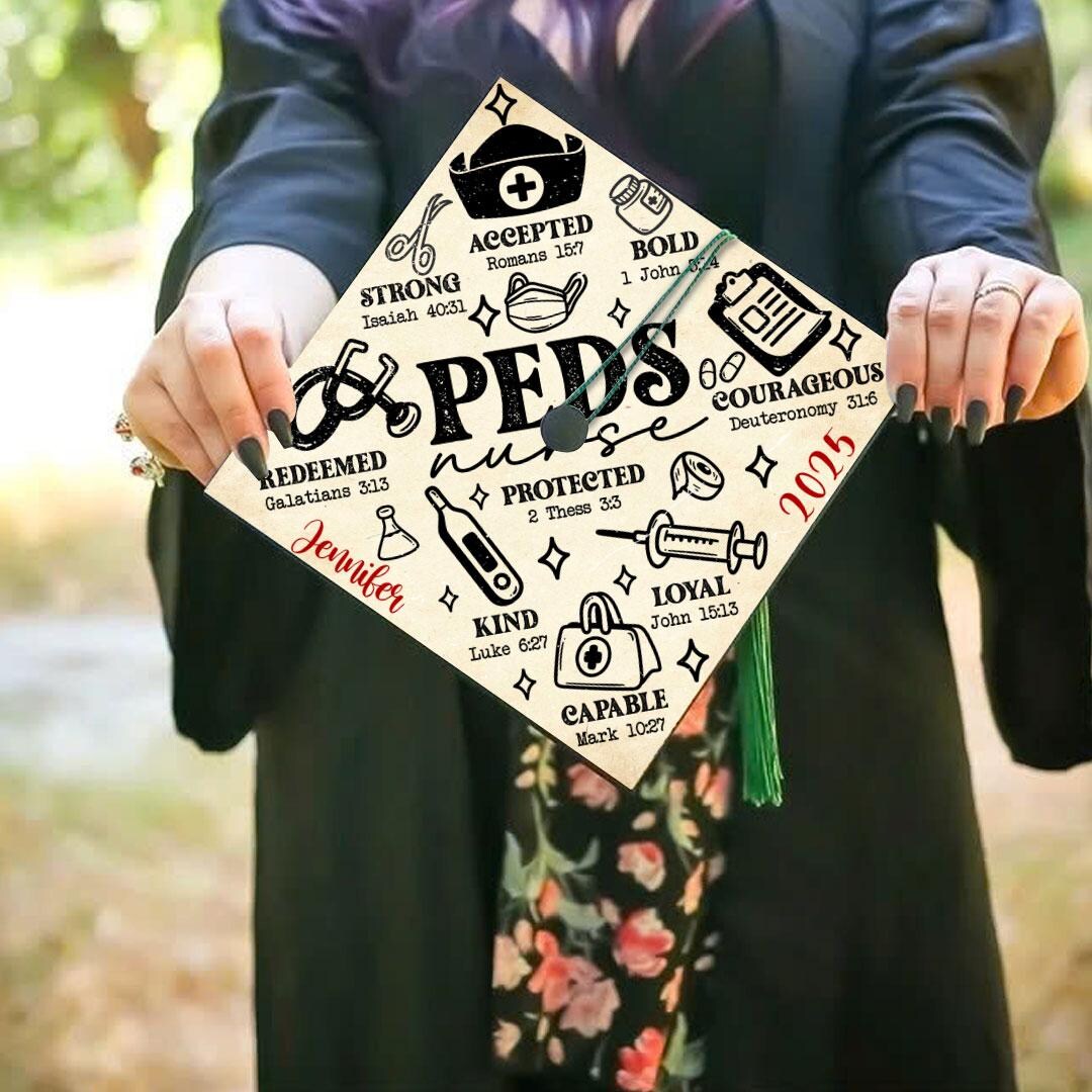 Personalized Pediatric Nurse Graduation Cap Topper: Retro PEDS Design ...