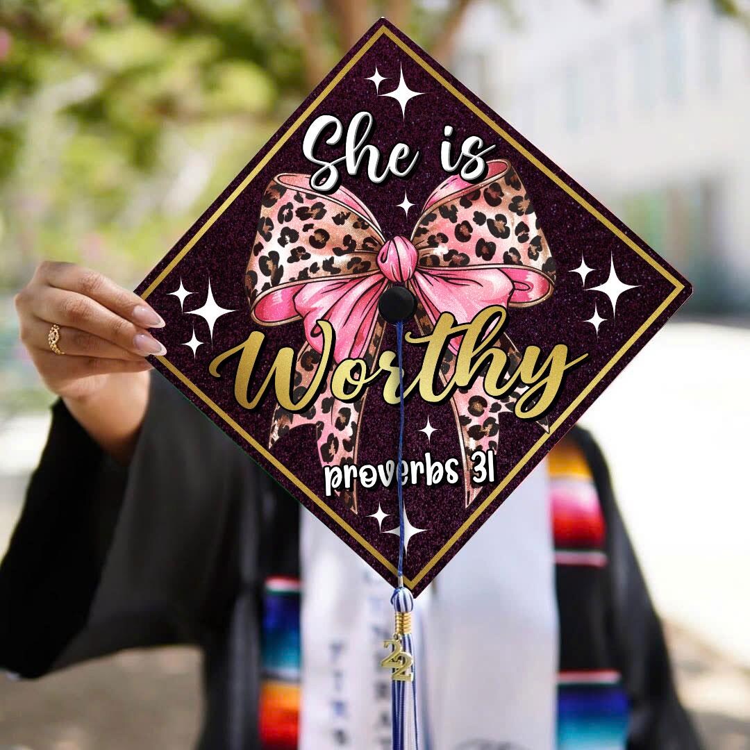 She is Worthy Bow Graduation Cap Topper, Christian Grad Cap - Etsy