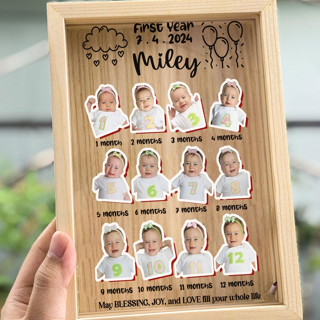 Personalized Baby Birth Picture Frame Light Box, First Year Newborn ...