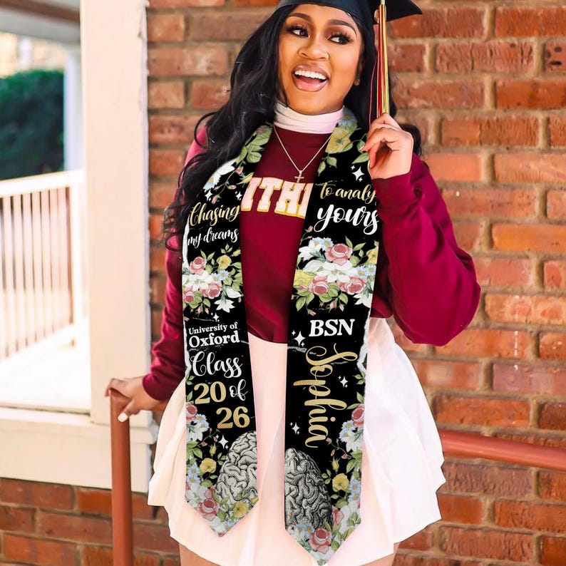 Personalized BSN Psychology Graduation Stole With Floral & Brain Design ...