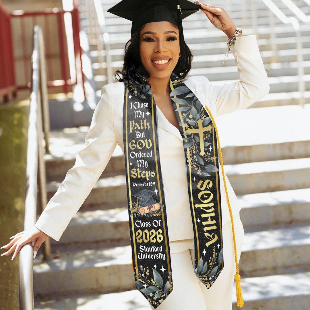 Custom Spiritual Graduation Stole With Floral & Cross Accents - Etsy