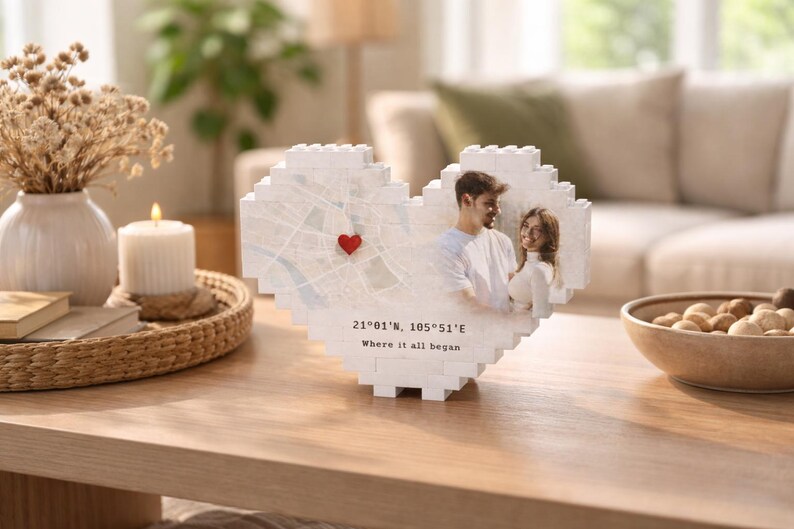 Custom Map and Photo Bulding Blocks, Personalized Valentine Gift ...