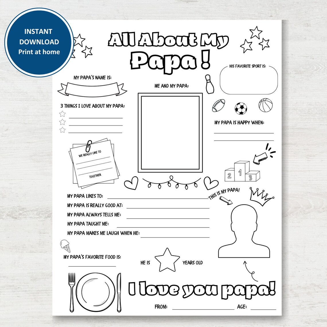 All About My Papa Questionnaire, Fathers Day Questionnaire, Fathers Day ...