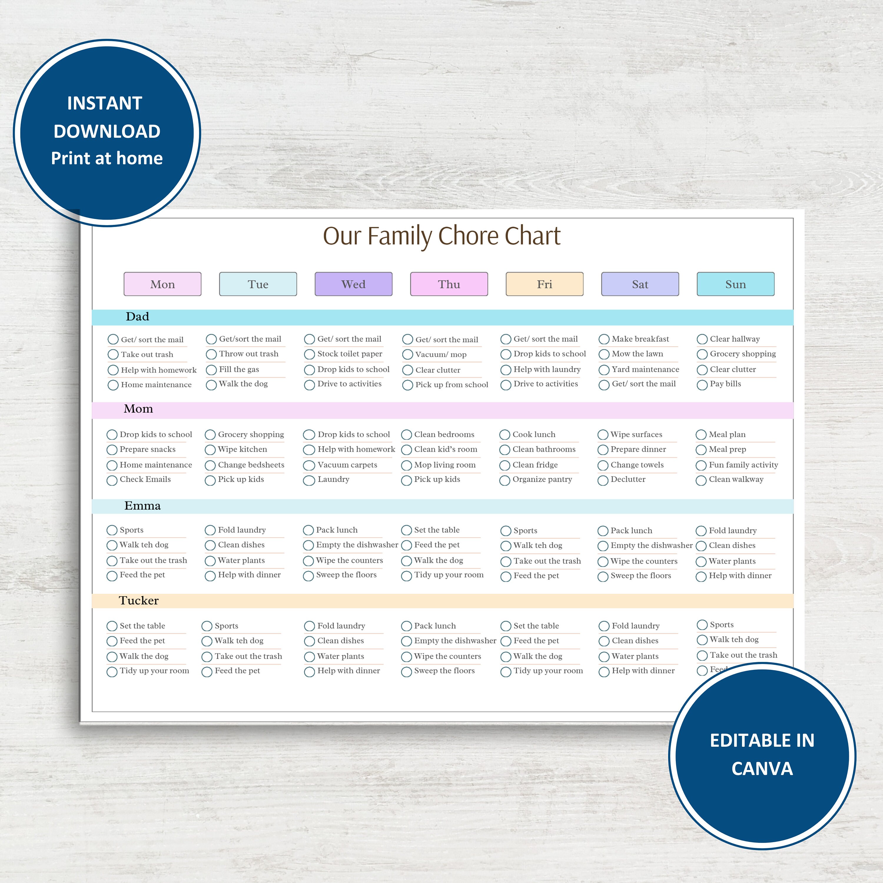 Editable Family Chore Chart Family Planner, Household Chores Chart ...